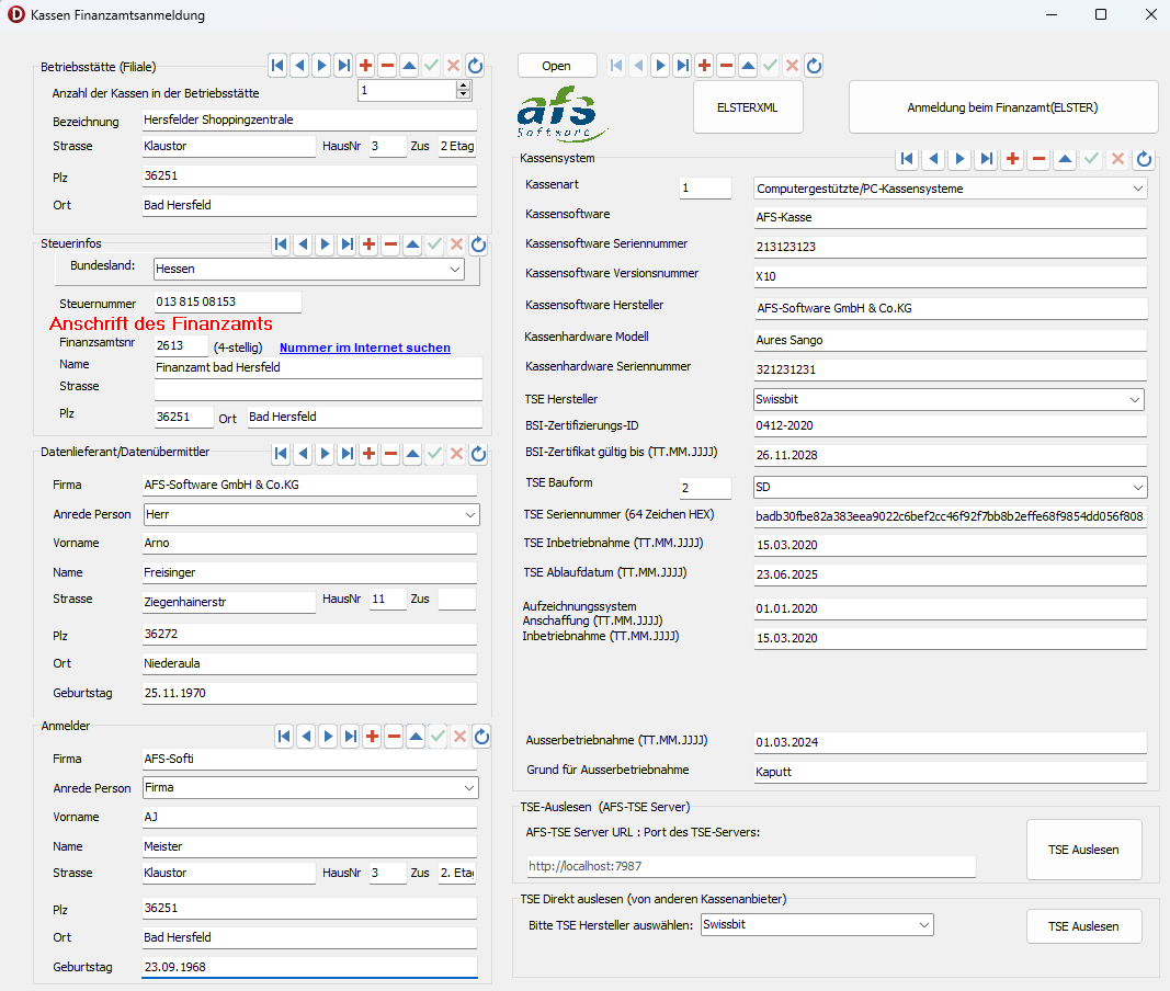 Kassenanmeldung direkt beim Finanzamt - AFS-Software
