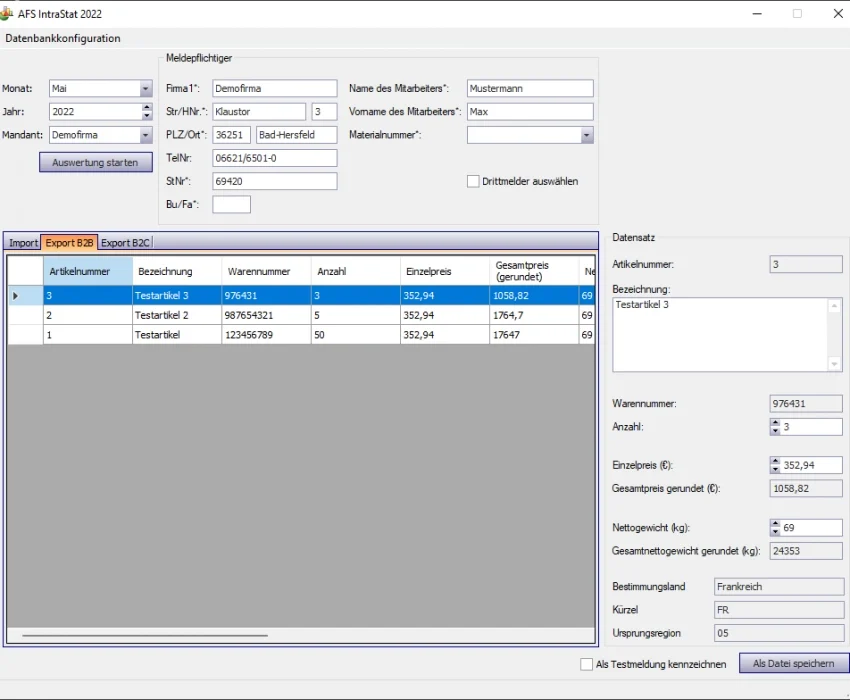 IntraStat Meldung - Auswertung für den EU-Warenverkehr